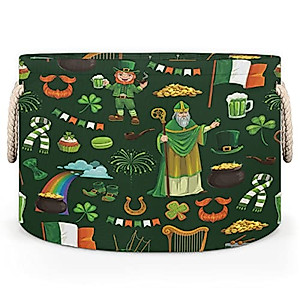 St. Patricks Day Rainbow Large Round Baskets for Storage Laundry Baskets with Handles Blanket Storage Basket for Bathroom Shelves Bins for Organizing Nursery Hamper Girl Boy