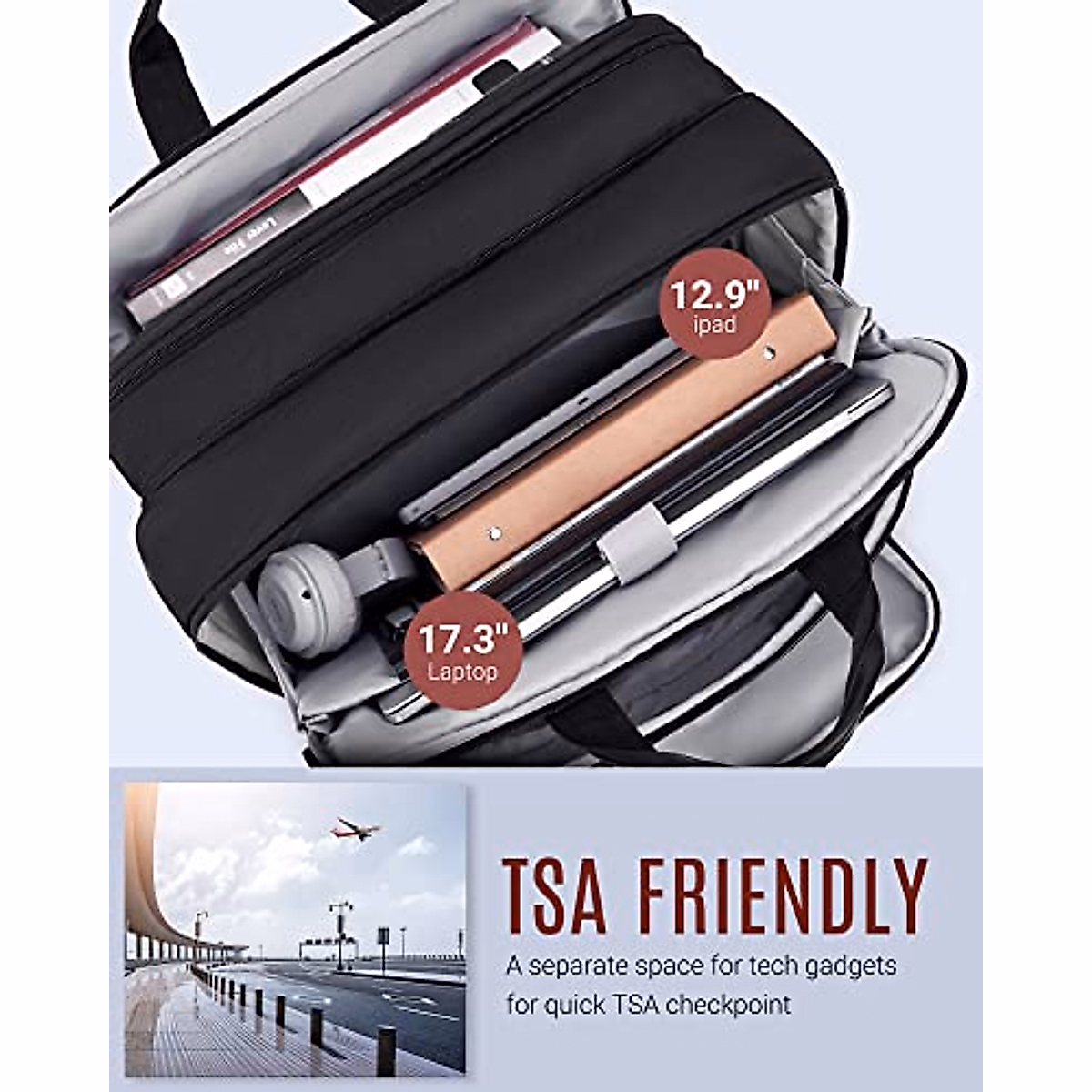 LIGHT FLIGHT Laptop Bag 17.3 Inch, Laptop Briefcase for Men Women, Expandable Large Computer Bag for Work, Office, Business Travel (Black)