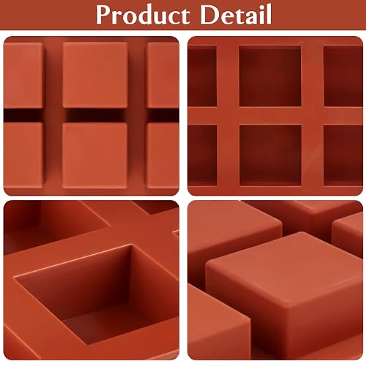 JOERSH Silicone Square Molds 4 Pack 6-Cavity All Edges Brownie Pan Non-Stick Silicone Baking Pans for Brownie Bites, Square Cupcake, Mini Muffin Cakes