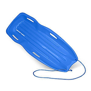 Slippery Racer Downhill Xtreme Flexible Adults and Kids Plastic Toboggan Snow Sled for Up to 2 Riders with Pull Rope, (2 Pack) (Red/Blue)