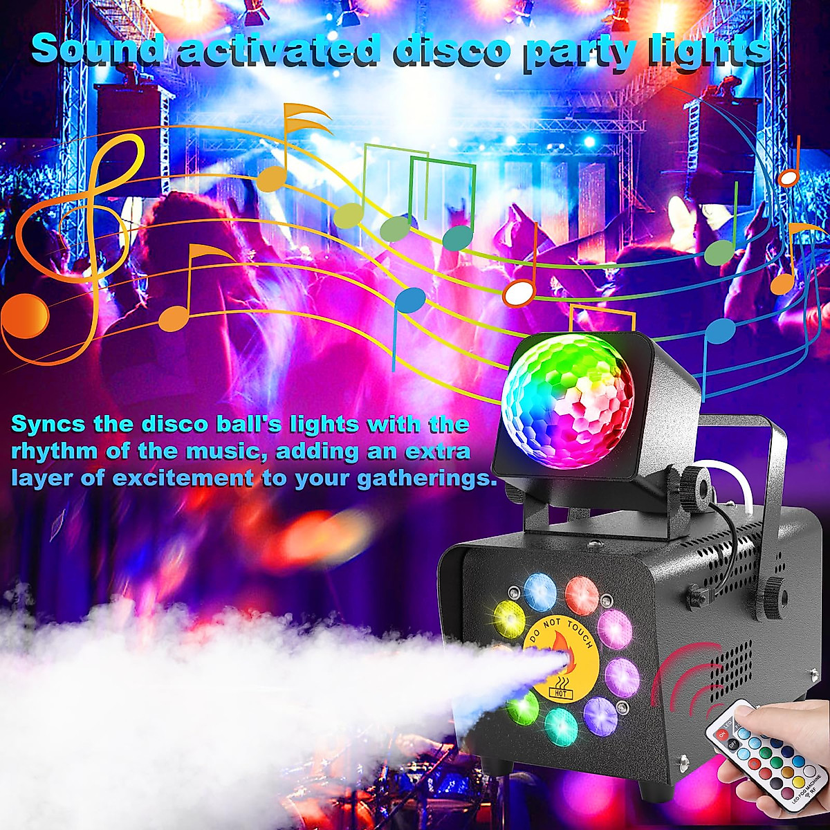 IMONE Fog Machine with Disco Light,Fog Machine Outdoor Indoor,Smoke Machine Fog 16 Colorful Led Lights Effect,Smoke Machine Wireless Remote,Party Disco Ball Lights,Fog Machine Outdoor