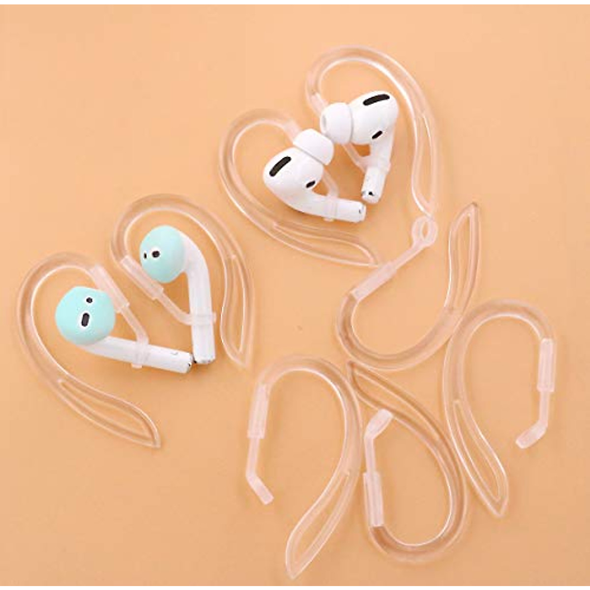2 Pairs Ear Hooks Compatible with AirPods 3 2 1 and Pro 2 Pro, 360° Rotation Adjustable Length Anti-Slip Sport Outdoor Earhooks Tips Holder Compatible with AirPods Pro 2 Pro and 1 2 3 - Translucent