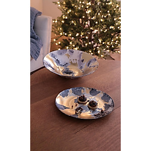 Beatriz Ball GLASS New Orleans Large Round Painted Platter (Blue & Gold)