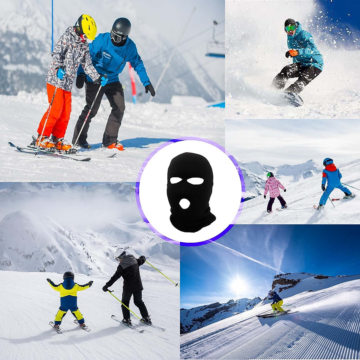 3-Hole Knitted Face Mask Balaclava Knitted Ski Mask Winter Face Mask M Black