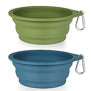 SLSON 2Pack Collapsible Dog Bowl,Integrated Molding Travel Bowl No Plastic Rim Pet Feeding Bowls for Walking Traveling Outdoors,600ML (Navy Blue+Dark Green)