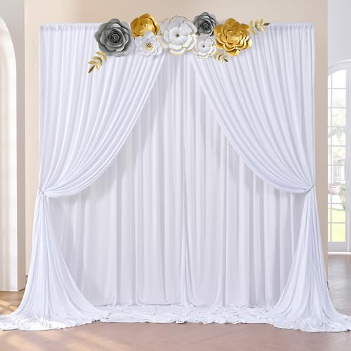 10ft x 10ft Wrinkle Free White Backdrop Curtains for Parties, Polyester Photo Backdrop Drapes 2 Panels 5x10ft for Birthday Wedding Photography Backgroung Baby Bridal Shower Home Decorations