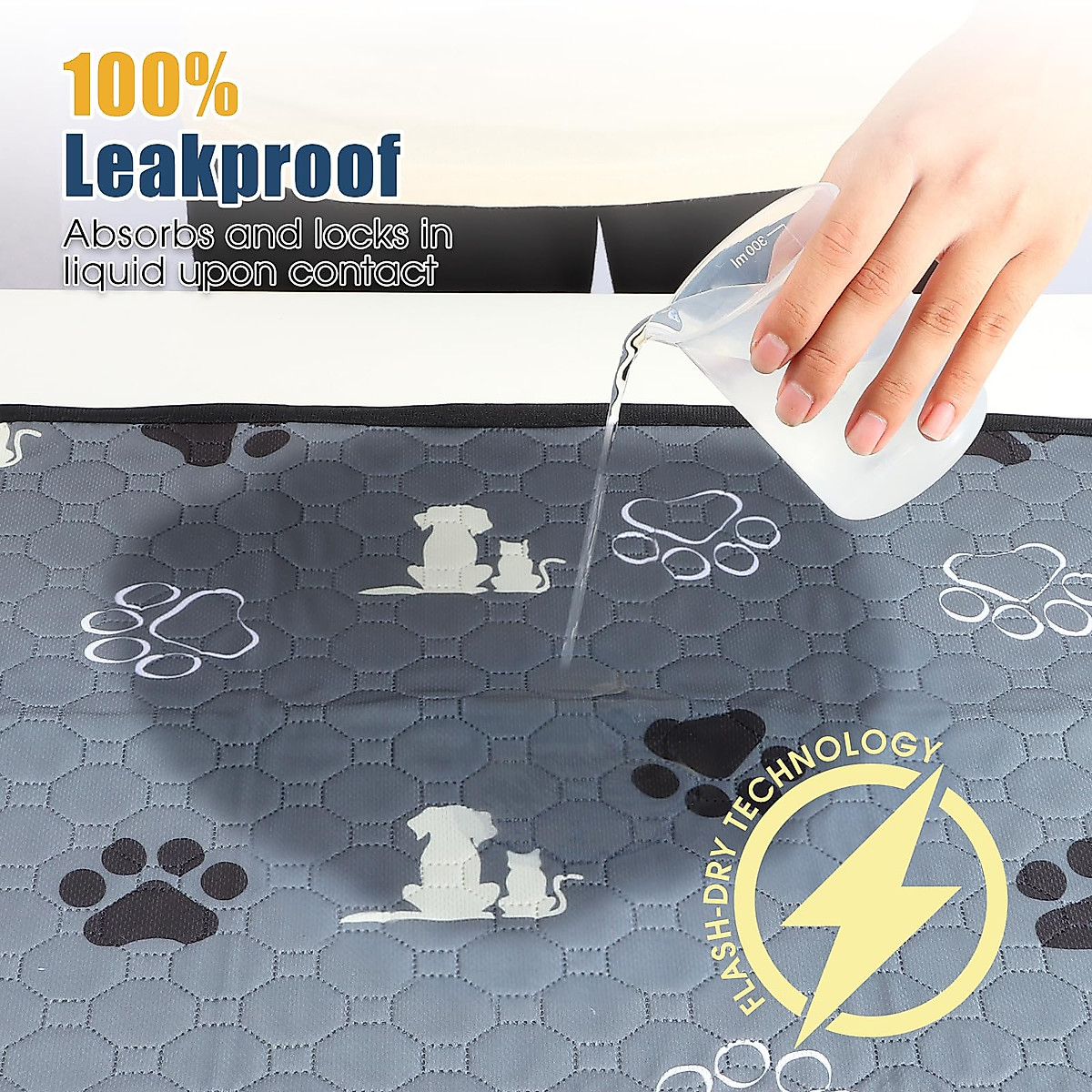 WanpeeGoo Washable Pee Pads for Dogs, 4 Pack Absorbent Reusable Training Dog Pads Pet Puppy Pads, Non-Slip Potty Pads for Whelping, Playpen, Crate, Bed, Grey 18"x24"