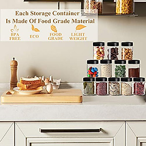 Plastic Jars with Lids Empty Slime Cosmetics Containers Clear Gift Food Jars Round PET Cream Jars with Black Lids Pen Labels for Kitchen Storage Spices Dry Food Body Butter Slime Making (8OZ 32PCS）