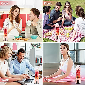 13.5oz Portable Blender Smoothies Personal Blender Mini Shakes Juicer Cup for home，office，Outdoors.Multi-purpose USB Rechargeable Blender with Protection Design (pink)