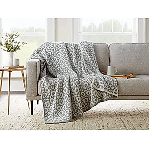 Member's Mark Luxury Premier Collection Cozy Knit Animal Print Throw (Asher Leopard- Gray, 60" x 70")