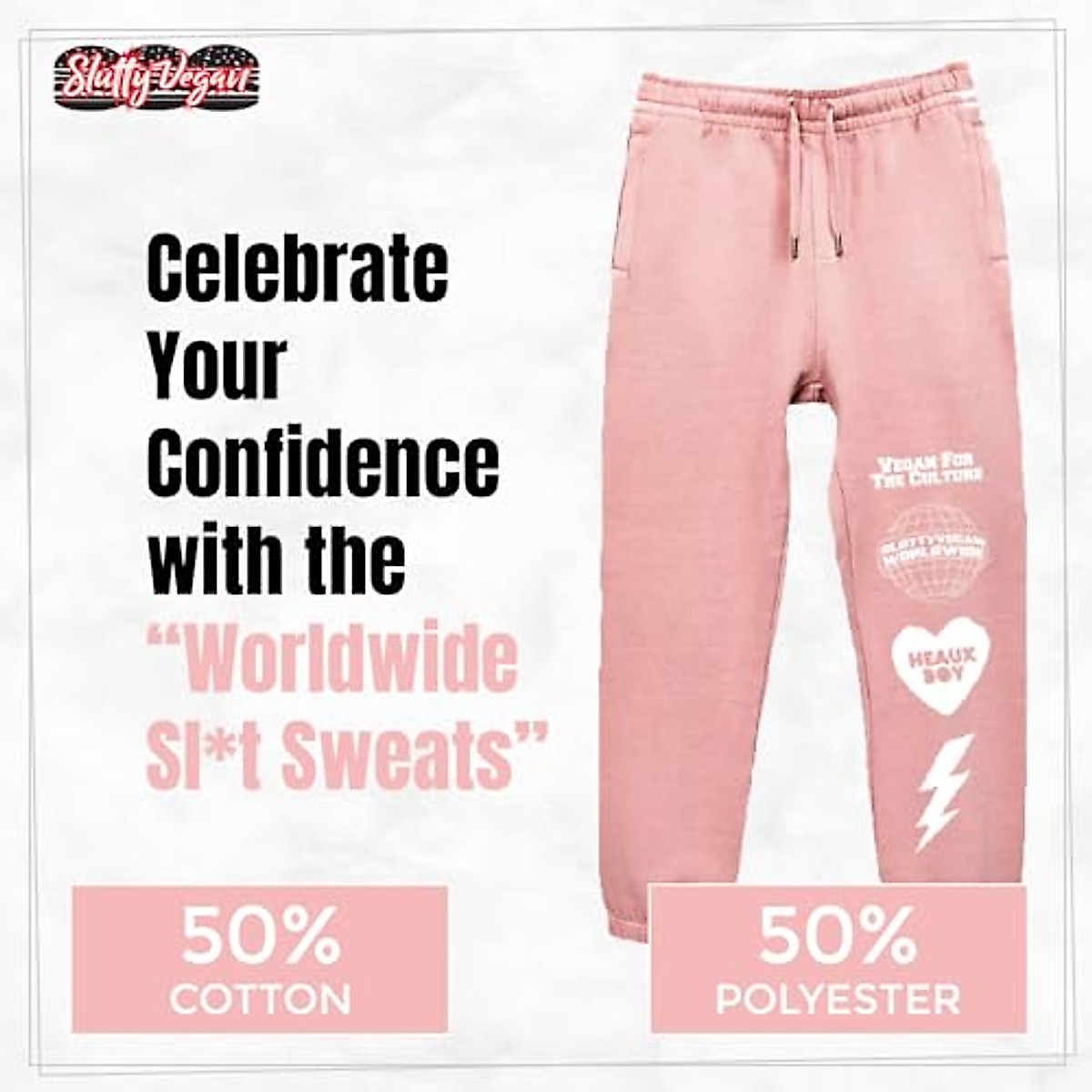 Slutty Vegan Worldwide Slut Sweatpants, Lightweight Unisex Joggers with Pocket, Fleece Sweatpants High Waisted Joggers Pants, (US, Alpha, Medium, Regular, Regular) Black