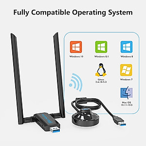 Blueshadow AC1900 USB WiFi Adapter for Gaming - 2.4G/5G Dual Band Wireless Network Adapter for PC Desktop, MU-MIMO WiFi Dongle, USB 3.0, Supports Windows11/10/8/7/Vista/XP, /Mac OS X 10.5-10.15