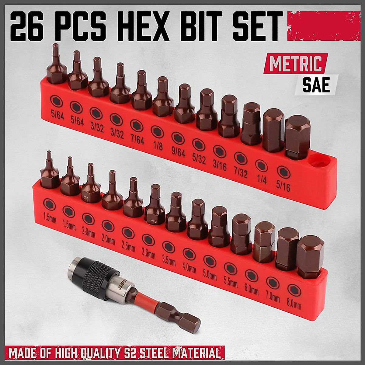 25-Piece Hex Bit Set - Premium Allen Key Drill Bit Set, Durable Allen Wrench Drill Bits, Hex Ket Drill Bit Set & Quick Change Bit Holder, SAE Metric Hex Drill Bit Set Strong Magnetic Tips