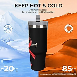 Faith Cross with Red Ribbon And Nails 30 OZ Insulated Tumblers with Handle And Straw Leakproof Vacuum Insulated Stainless Steel Water Bottle for Car Fishing Travel