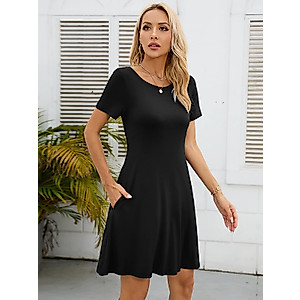 KORSIS Summer Dresses for Women Black XXL-Large Casual T Shirt Dresses Short Sleeve Swing Flowy Ladies Funeral Beach Vacation Sundress with Pockets