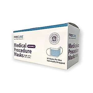 ProCure Disposable 3 Ply Face Masks, 50 Count - Individually Wrapped - Comfortable Elastic Earloops - Glass Free Filter - Latex Free - Non Woven - Filters Dust, Pollen