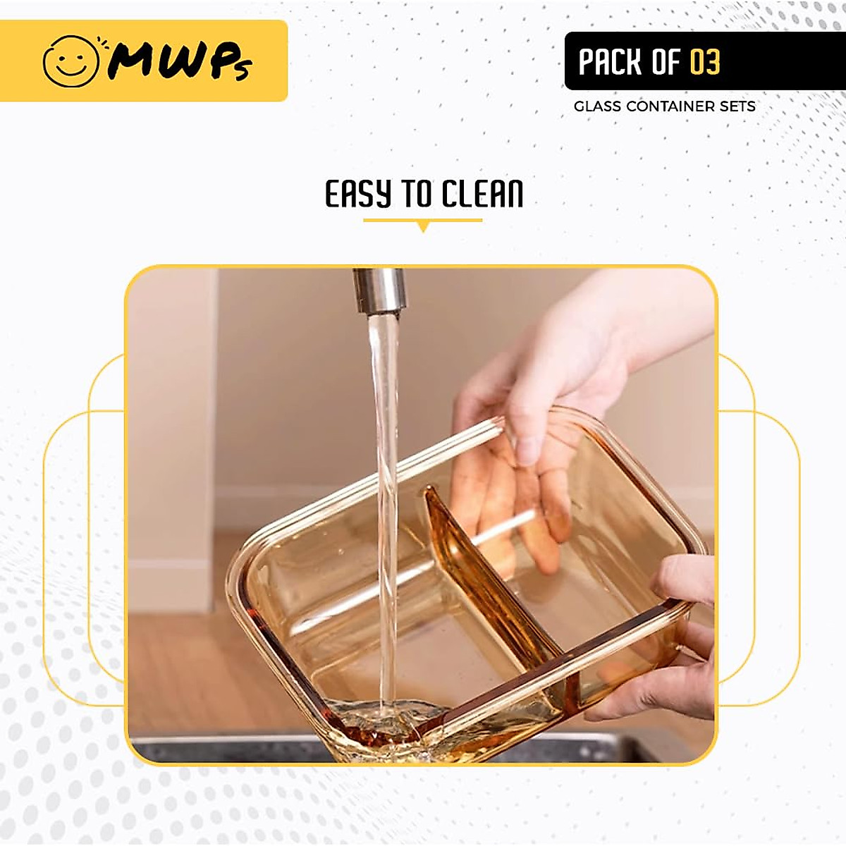 Glass Meal Prep Containers - 1, 2 & 3 Compartment (3 Pack, 36 oz), Reusable Glass Food Storage Containers with Lids, Bento Box Glass for Meal Prep