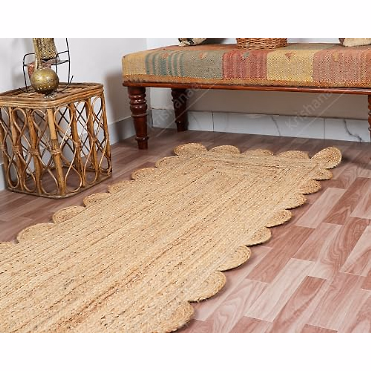 2x3, 2x4, 2x5, 2x6 Ft, Jute Rug - Natural Scalloped Rug, Bohemian Scalloped Rug, Scalloped Jute Rug, Natural Jute Rug, Jute Scallop Rug, Area Rug (2x5 Ft, Area Rug)
