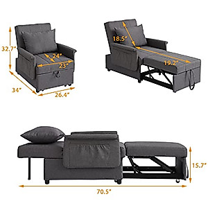 BINGTOO Sleeper Sofa Chair Bed 3 in 1 Convertible Chair Multi-Function Folding Ottoman Sleeper, Pull Out Sleeper Chair Bed- Modern Convertible Chair Bed Pull Out Sleeper Couch Bed for Living Room