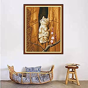 Maydear Stamped Cross Stitch Kits, Needlepoint Embroidery Kits for Beginner Kids or Adults, 14CT 2 Strands DIY Easy Counted Cross Stitch Kit - Three Cats 15.4×11.4 inch