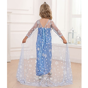 Luzlen Snow Princess Dress for Girls Toddler Queen Costume Halloween Christmas Cosplay Birthday Party Outfits Kids Blue, 4-5T(Tag 120)