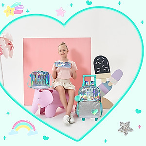 ZBAOGTW Rolling Backpack for Girls Kids Backpack with Wheels for Elementary Kindergarten Girls Wheeled Backpack Carry on Luggage Rolling Backpack with Lunch Bag