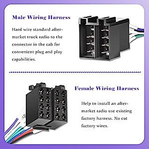 16 Pin ISO Radio Wire Harness Adapter (Pair, Male & Female) Fits for Peterbilt Freightliner Semi Truck International Volvo Sterling Mack Kenworth Stereo