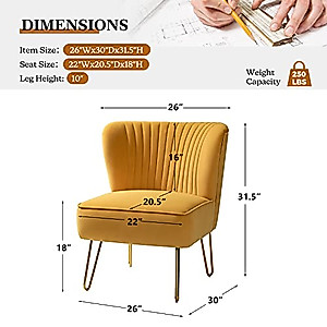 TINA'S HOME Modern Velvet Upholstered Accent Chair Set of 2,Velvet Fabric Tufted Back Single Sofa,Velvet Comfy Fabric Golden Metal Legs Armless Side Chair for Living Room Vanity Chair(Mustard)