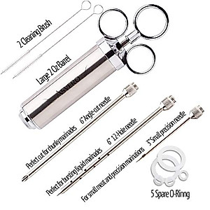 Meat Injector Kit Stainless Steel Food Syringe & 3 Marinades Needles for BBQ Grill Professional Smoker Seasoning Culinary Barbecue Syringe & Meat injectors for Smoking