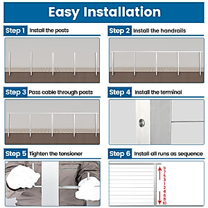 Muzata 6'6"-13' Side Mount Complete Kit Cable Railing System 36" Brushed Cable Railing Post with Cable Rail Handrail Super Easy Length Adjustable Deck Railing for Level Section RCF2 LH4S