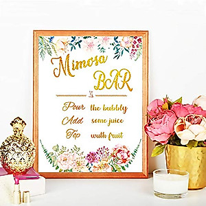 Mimosa Bar Decorations Kit, Mimosa Bar Sign Banner Tags Suppliers by Hombae, Gold Straws Bubbly Bar for Birthday Party, Bridal Shower, Baby Shower, Graduations and Wedding Engagement, Champagne Brunch