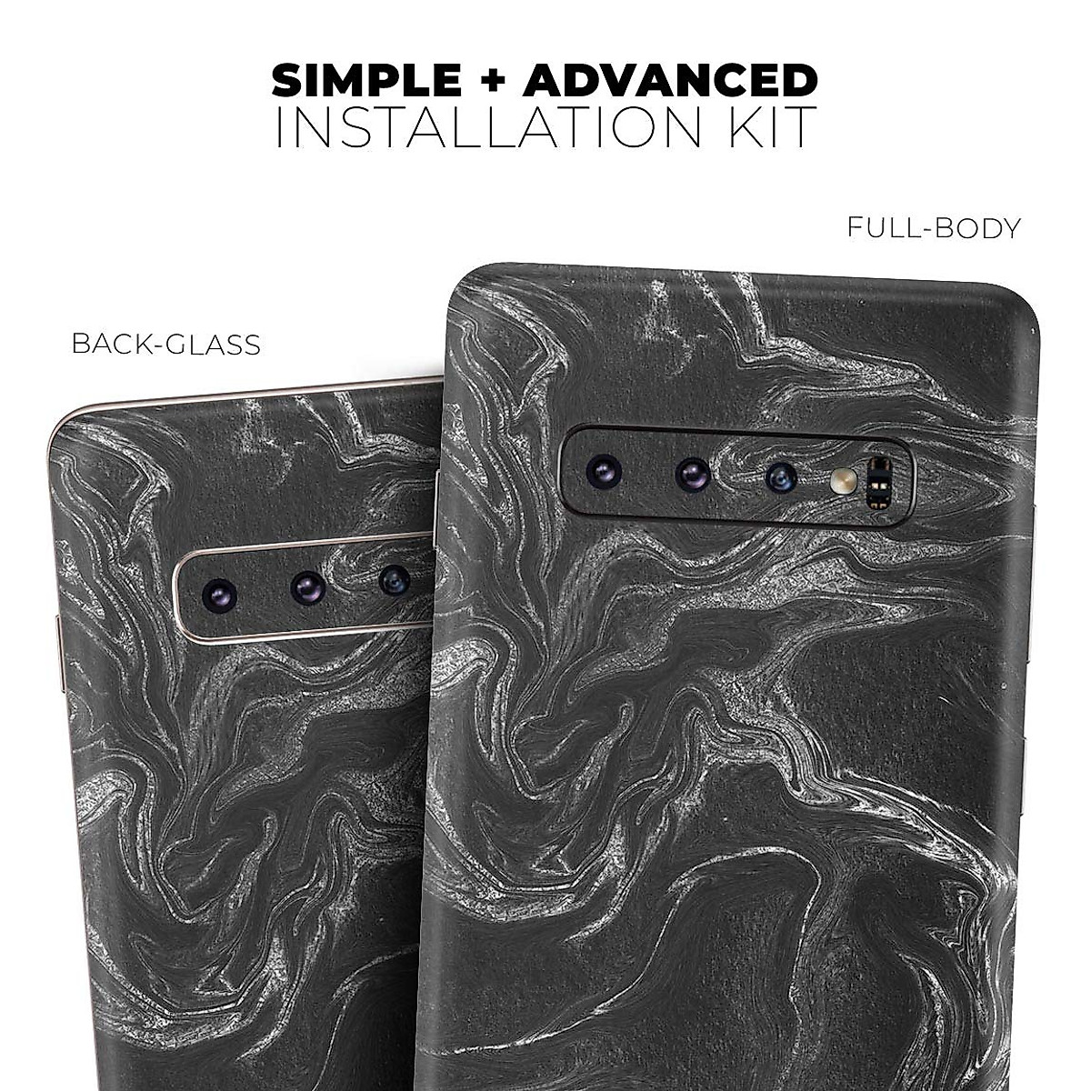 DesignSkinz Black & Silver Marble Swirl V4 Protective Vinyl Decal Wrap Skin Cover Compatible with The Samsung Galaxy S20 (Screen Trim & Back Glass Skin)