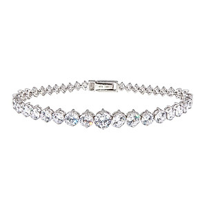 CloseoutWarehouse Graduated Clear Cubic Zirconia Tennis Bracelet Rhodium Plated Sterling Silver