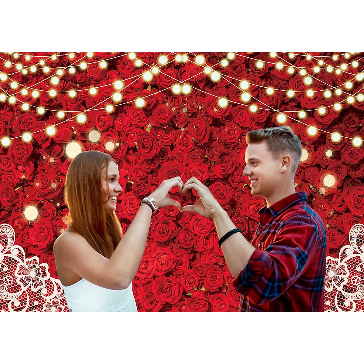 BINQOO 7x5ft Valentine's Day Red Rose Photography Backdrop Red Floral Wall Background Wedding Bridal Shower Women Party Red Flowers Wall Background Girls Birthday Party Supplies