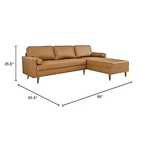 Pemberly Row 98" Modern Style Leather Sectional Sofa in Tan Finish