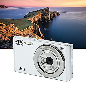 16X Digital Zoom Camera, 44MP Easy to Use Shock Proof 4K HD Camera for Photography (Silver)
