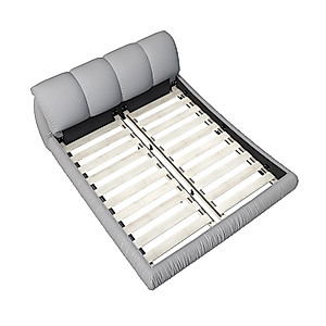 Olodumare Luxury King Size Upholstered Platform Bed with Oversized Padded Backrest, Soft Frame Cloud Bed,Thickening Pinewooden Slats and Metal Leg,Grey