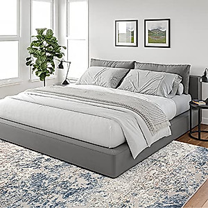 Art&Tuft Washable Rug, Anti-Slip Backing Abstract 8x10 Area Rugs, Stain Resistant Rugs for Living Room, Foldable Machine Washable Area Rug (TPR18-Blue, 8'x10')