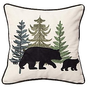 Carstens, Inc. Bear Family Rustic Cabin 18x18 Throw Pillow, White