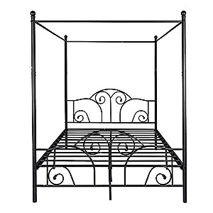ZIRUWU Metal Four Post Canopy Bed Frame Queen Size with Headboard and Footboard,No Box Spring Needed,Black