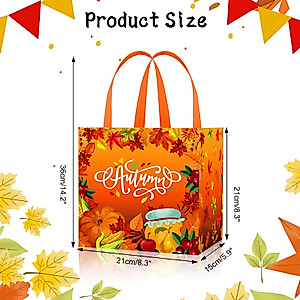 HOWAF 12Pcs Happy Thanksgiving Non-Woven Bags, Thanksgiving Party Favor Bags with Handle, Give Thanks Maple Leaves Pumpkin Treat Bags, Fall Themed Candy Goodie Bags for Thanksgiving Day Supplies