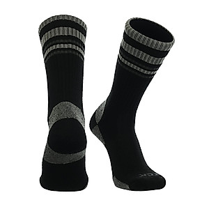 TCK Merino Wool Striped Crew Socks (Black/Grey, Medium)