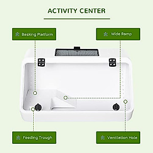 PawHut Small Turtle Tank with Basking Platform, Reptile Aquarium Cage with Feeding Trough, Box Turtle Habitat and Hermit Crab Habitat, Clear Sunlight Window, Indoor and Outdoor