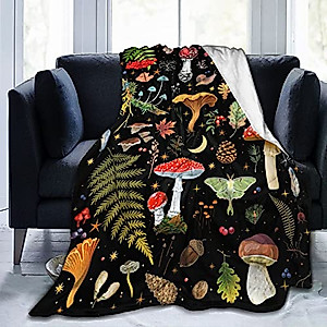 Mushrooms Throw Blanket Dark Wild Forest Blanket Soft and Lightweight Flannel Throw All Season Suitable for Use in Bed, Sofa, Living Room and Travel 50"x40"