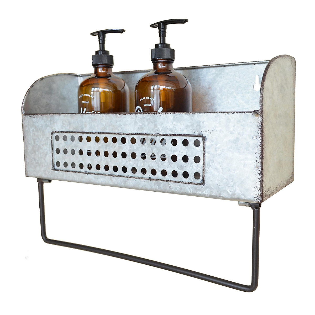 ShabbyDecor Galvanized Metal Bathroom Storage Box with Towel Bar Rustic Toilet Towel Bar Farmhouse Bathroom Accessories