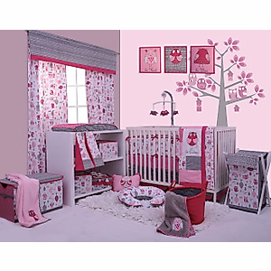 Bacati Owls Pink Dots Girls Cotton Changing Pad Cover, Pink/Grey