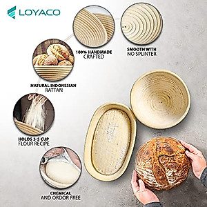 LOYACO 10pcs Banneton Bread Proofing Baskets 10" Round + 9" Oval Sourdough Proofing Basket Set with Dough Bowls, Bread Lame, Whisk, Dough Scrapers & Oil Brush - Bread Making Tools and Supplies Gift