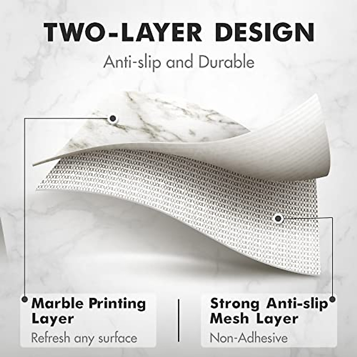 Drawer and Shelf Liners for Kitchen Cabinets Non Slip Marble Shelf Paper Non-Adhesive Strong Grip Cabinet Liners for Shelves Waterproof Drawer Liners for Bedroom Dresser, Cupboard, Desk, Easy to Clean