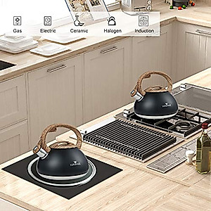 Whistling Tea Kettle Stainless Steel Teapot, Teakettle for Stovetop Induction Stove Top, Fast Boiling Heat Water Tea Pot 2.2 Quart(Black)