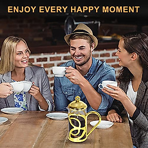 WORBIC French Press Coffee Maker, 3 Level Filtration System, Coffee Press with Heat Resistant Borosilicate Glass, 12oz Coffee French Press with Coffee Scoop w/Clip & 2 Extra Filters (Gold)